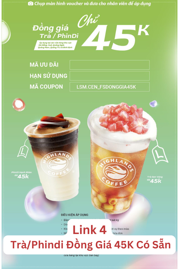 Highlands Coffee – Voucher Mua 1 Tặng 1 – Mã Giảm Giá Highlands Coffee
